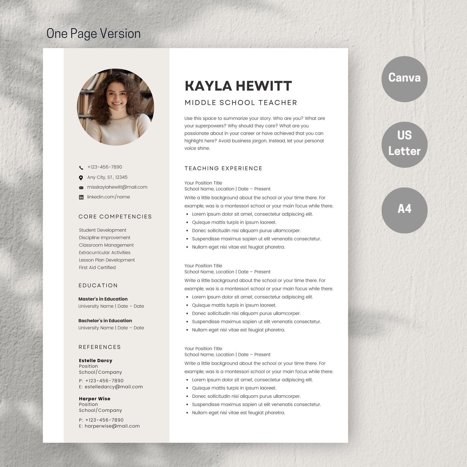 Modern Teacher Resume Template, CV Teacher Template, Teacher Canva ...