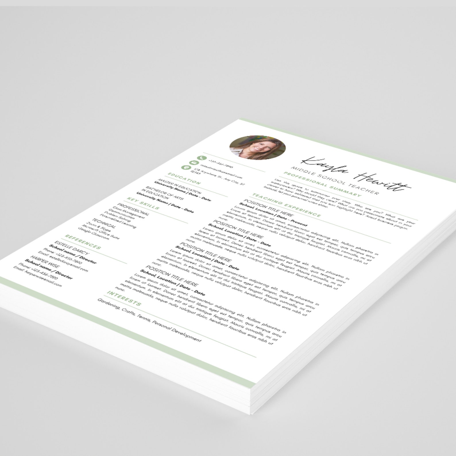 Modern Teacher Resume Template | Teacher Resume With Cover Letter ...