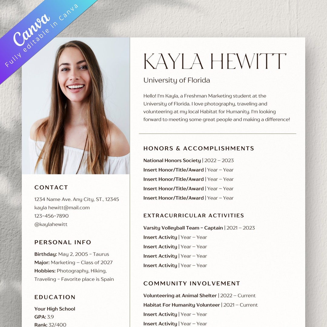 Sorority Resume Template With Photo | Rush Resume Template and Cover ...