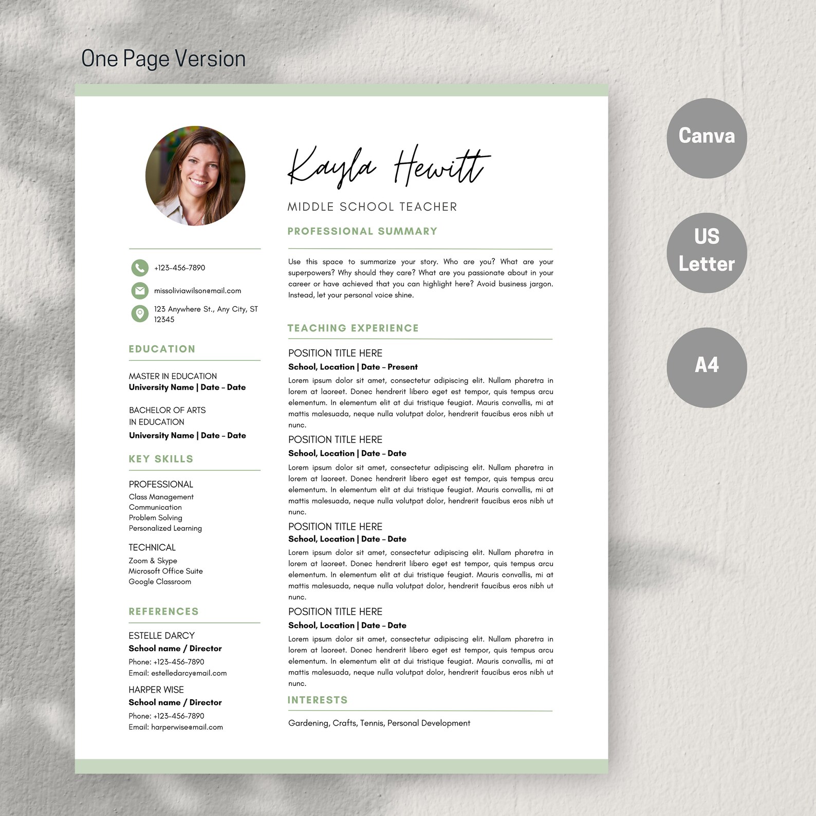 Modern Teacher Resume Template | Teacher Resume With Cover Letter ...