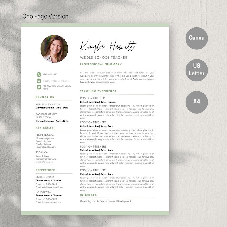 Modern Teacher Resume Template | Teacher Resume With Cover Letter ...