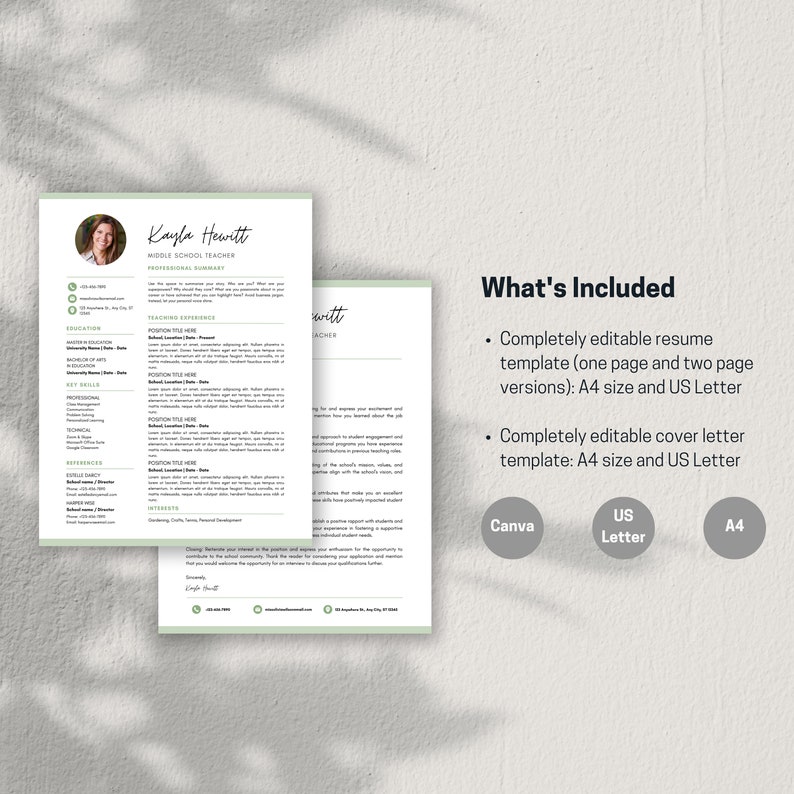 Modern Teacher Resume Template | Teacher Resume With Cover Letter ...