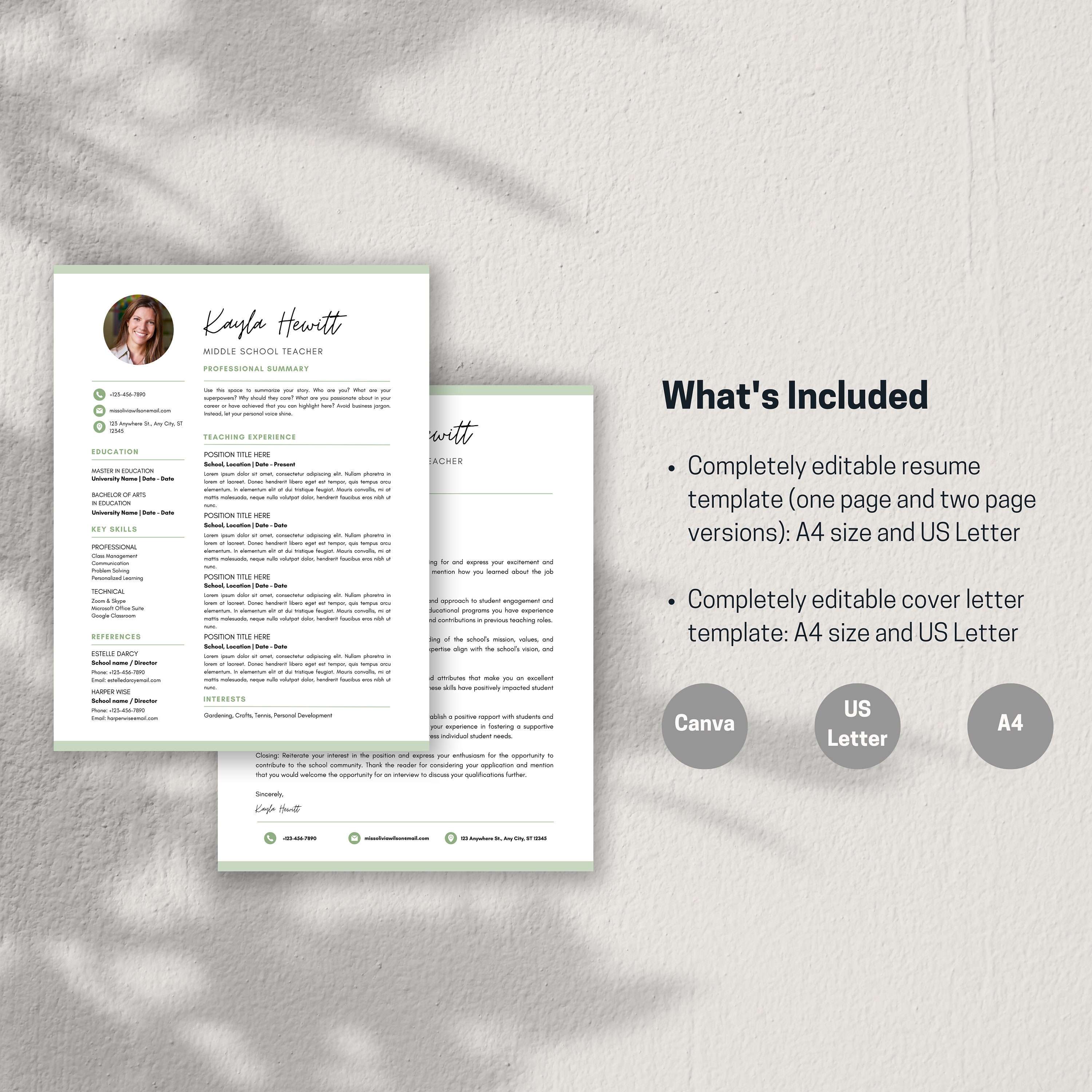 Modern Teacher Resume Template | Teacher Resume With Cover Letter ...