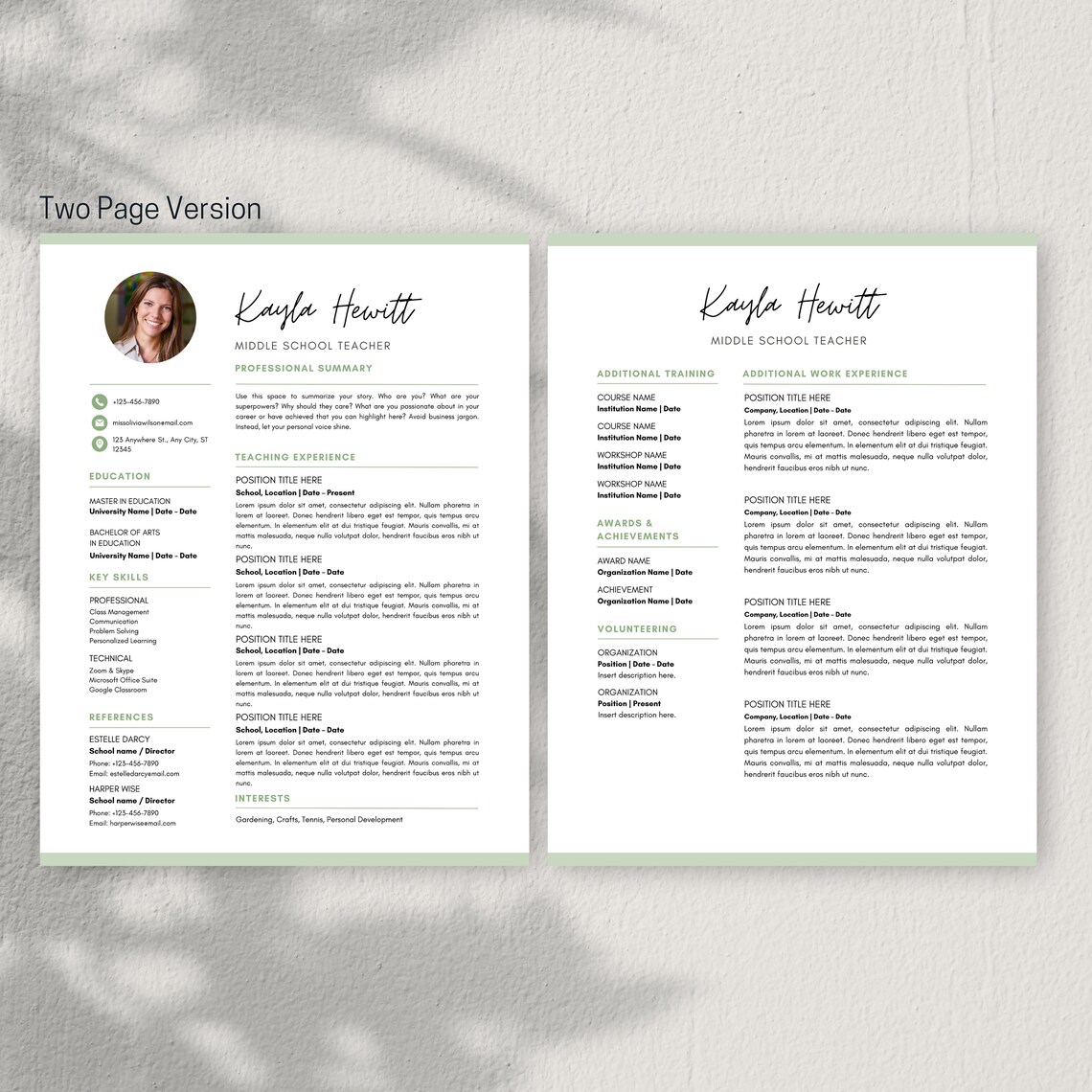 Modern Teacher Resume Template | Teacher Resume With Cover Letter ...