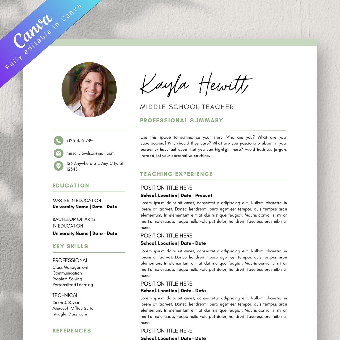 Modern Teacher Resume Template | Teacher Resume With Cover Letter ...