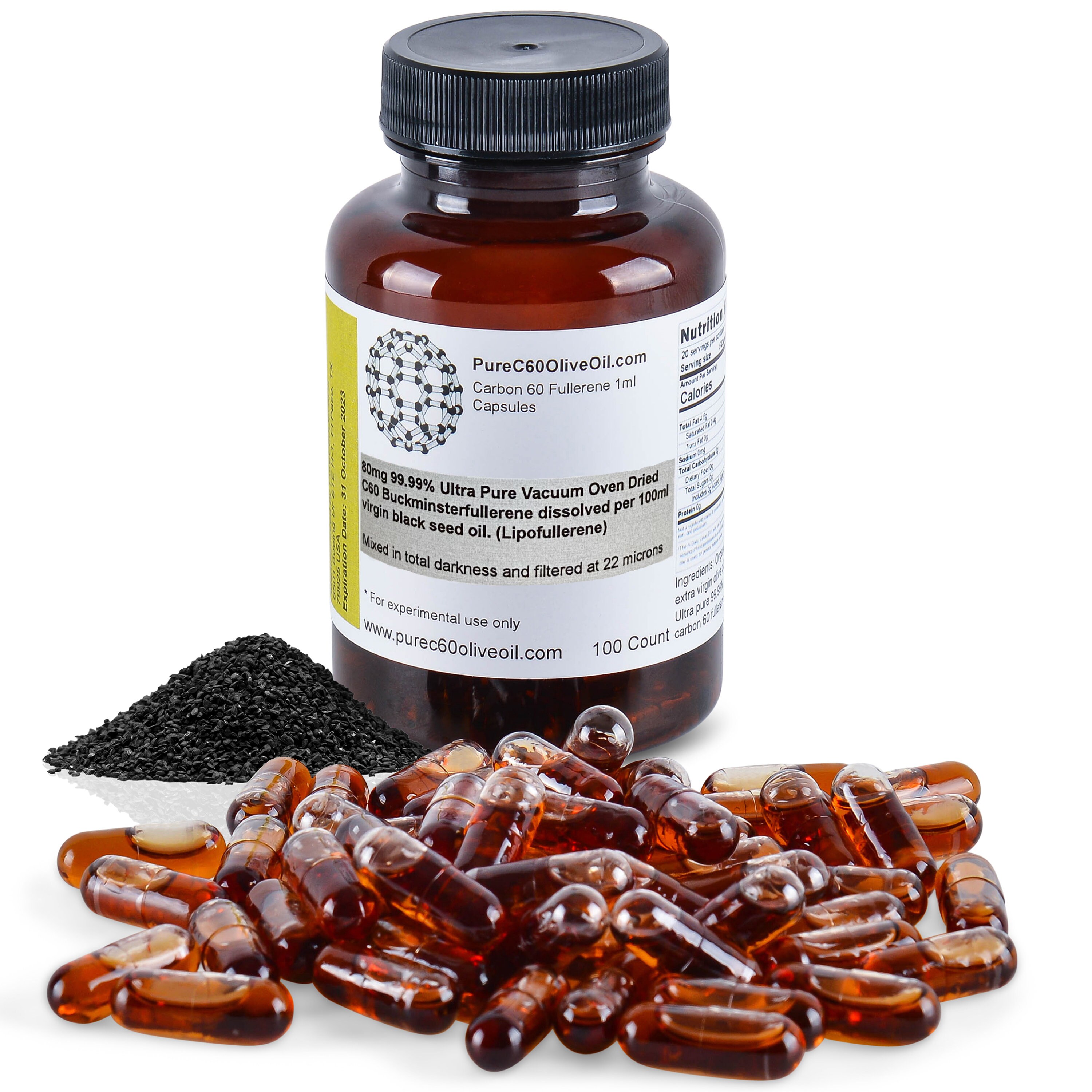 Organic C60 Black Seed Oil Capsules / Pills 100ml - 99.99% C60 Solvent ...