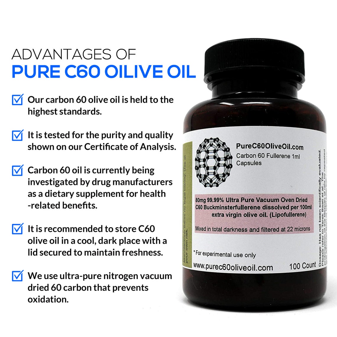 Organic C60 Olive Oil Capsules / Pills 100ml - 99.99% C60 Solvent-free ...