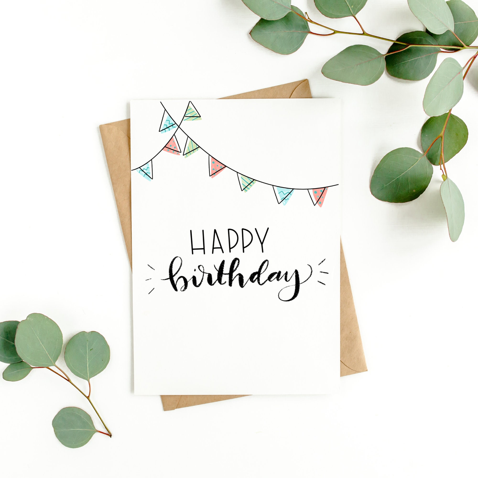 CARD: happy Birthday Banner Watercolor-painted Hand-lettered All ...