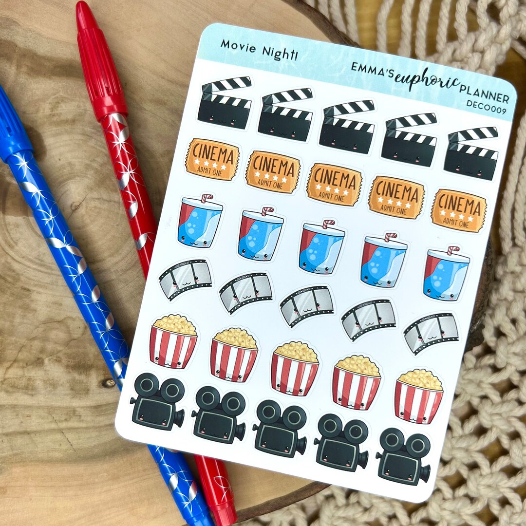 Movie Night Planner Stickers / Kawaii Deco Sticker / Movie Theater ...