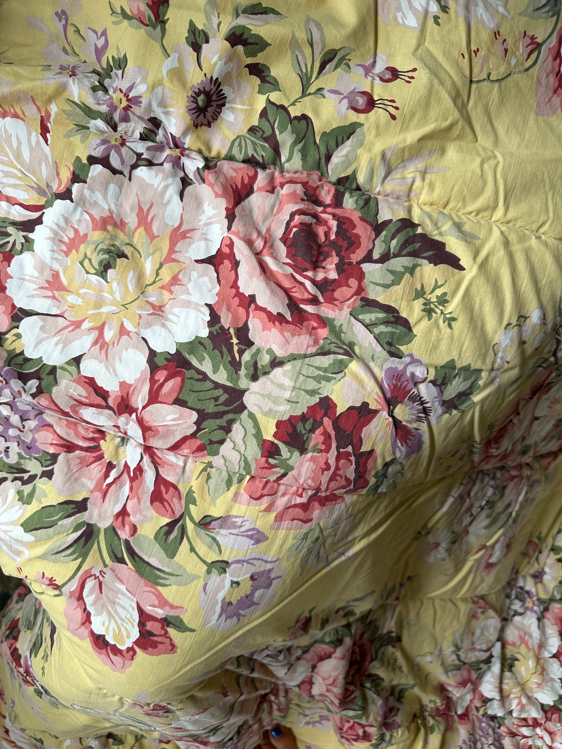 Vintage Ralph Lauren Sophie Brooke Cabbage Rose Yellow Floral Twin ...