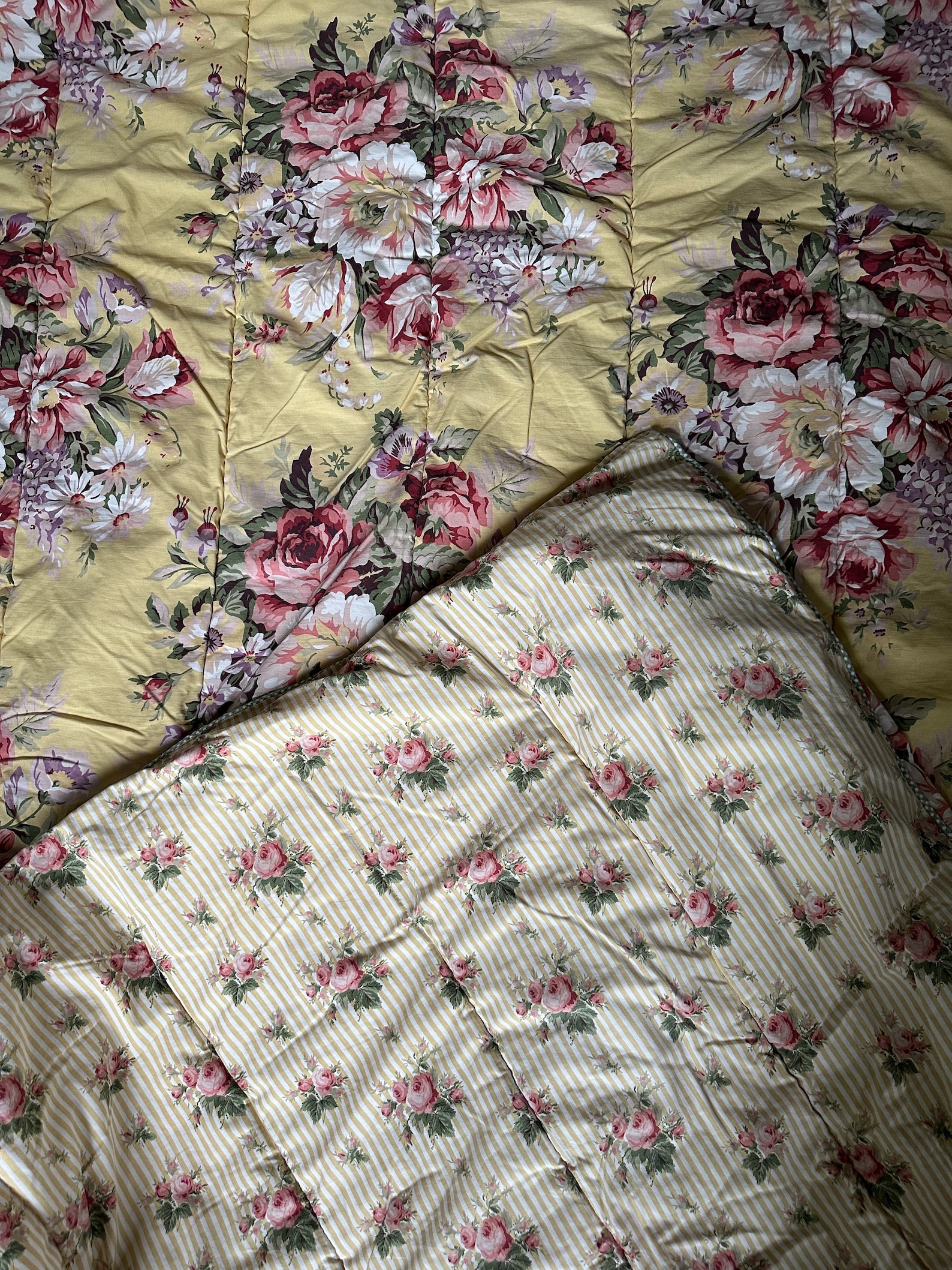 Vintage Ralph Lauren Sophie Brooke Cabbage Rose Yellow Floral Twin ...