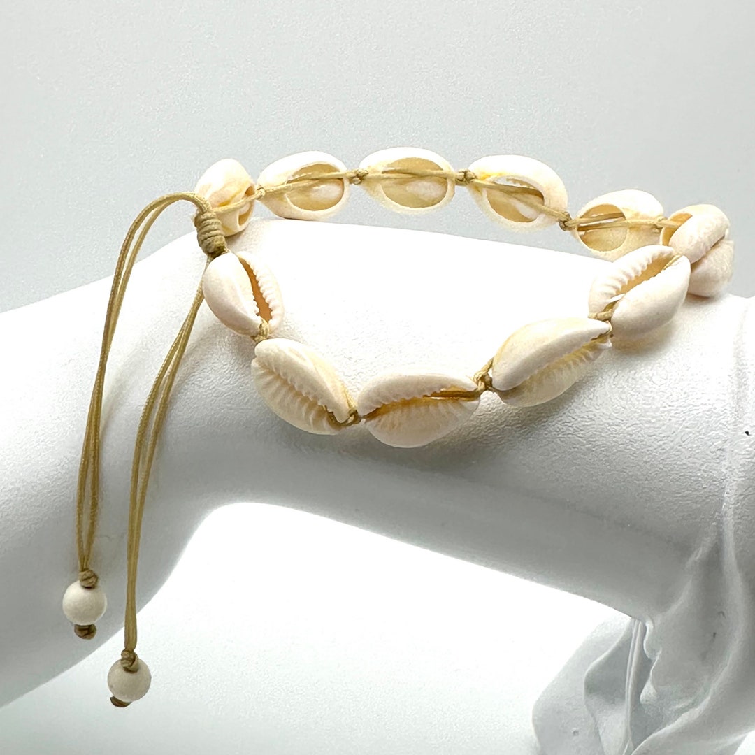 Sea Shell Anklet Bracelet Sea Shells Strung Onto Gold Nylon Cord Fully ...