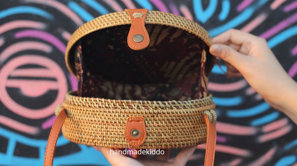 SALE Bali Round Rattan Bag, Handwoven Ata Grass Straw Bag, Boho ...