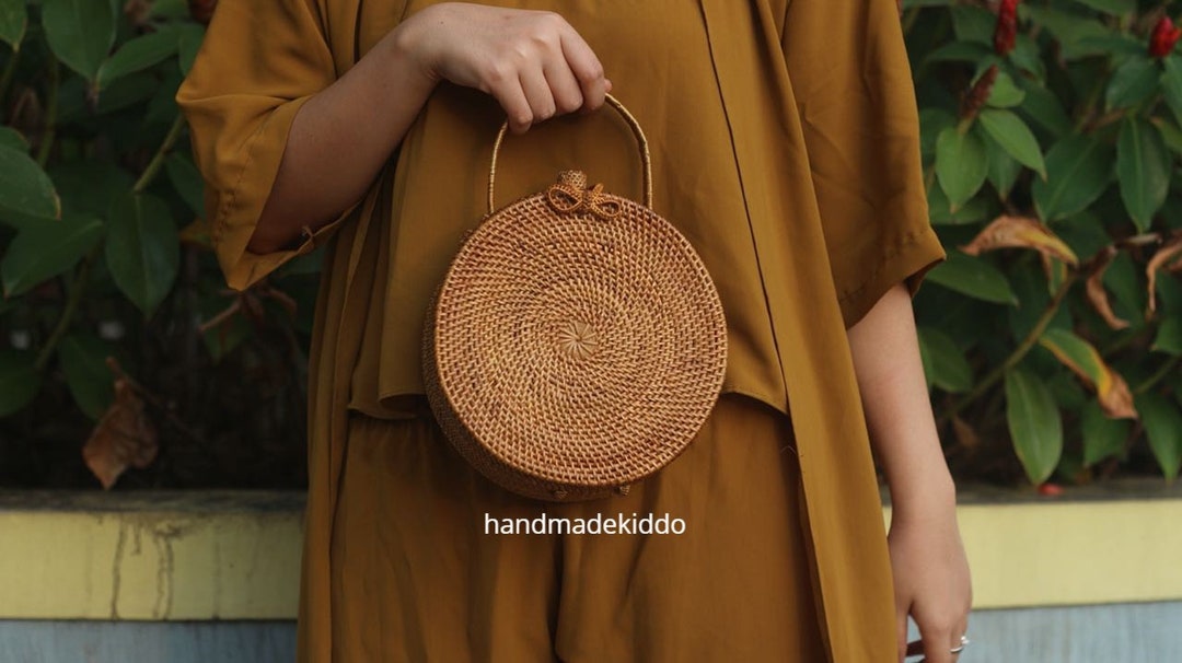 SALE Bali Round Hand Bag Rattan Bag, Ata Grass Crossbody Bag, Boho ...