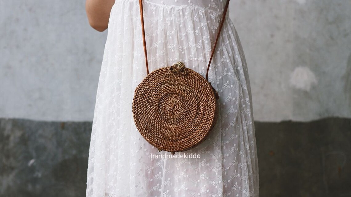 SALE Bali Round Rattan Bag, Ata Grass Crossbody Bag, Boho Bohemian Bag ...