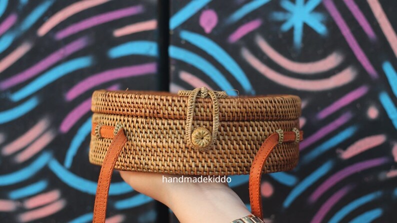 SALE Bali Round Rattan Bag, Ata Grass Crossbody Bag, Boho Bohemian Bag ...