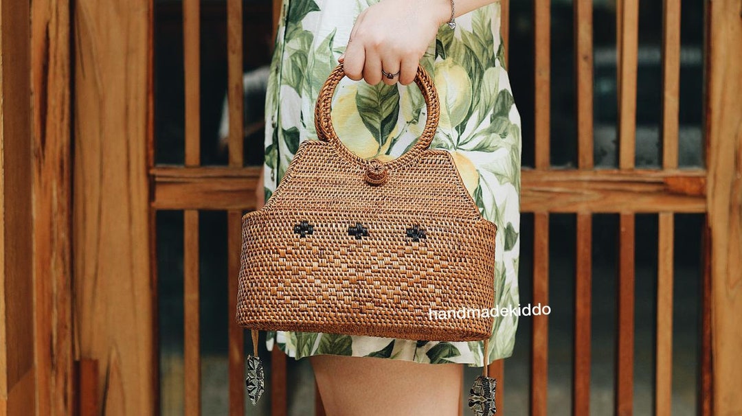 SALE Bali Crepe Rattan Bag, Ata Grass Crossbody Straw Bag, Boho ...