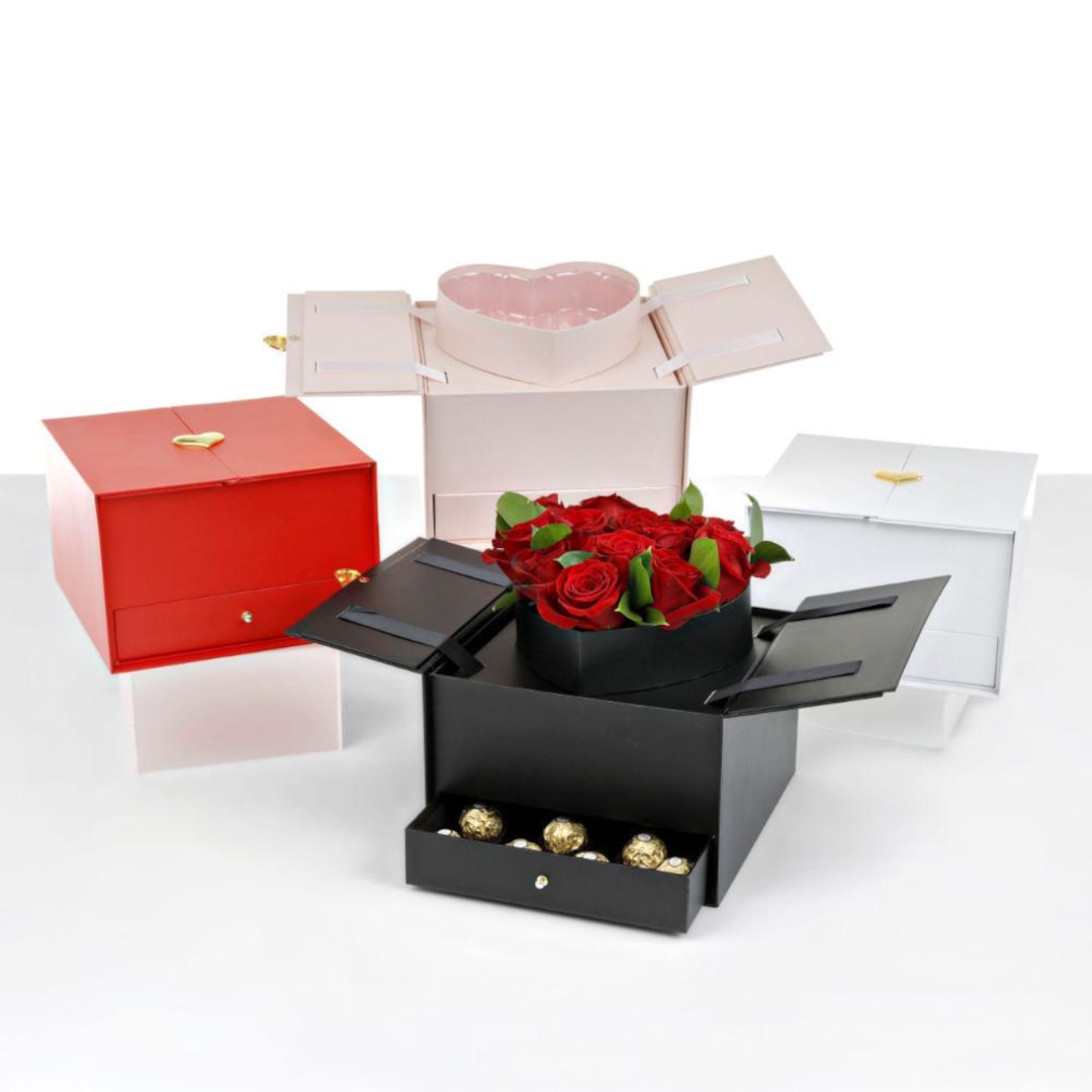 Luxury Square Flower Box: Heart Insert & Surprise Drawer - Etsy