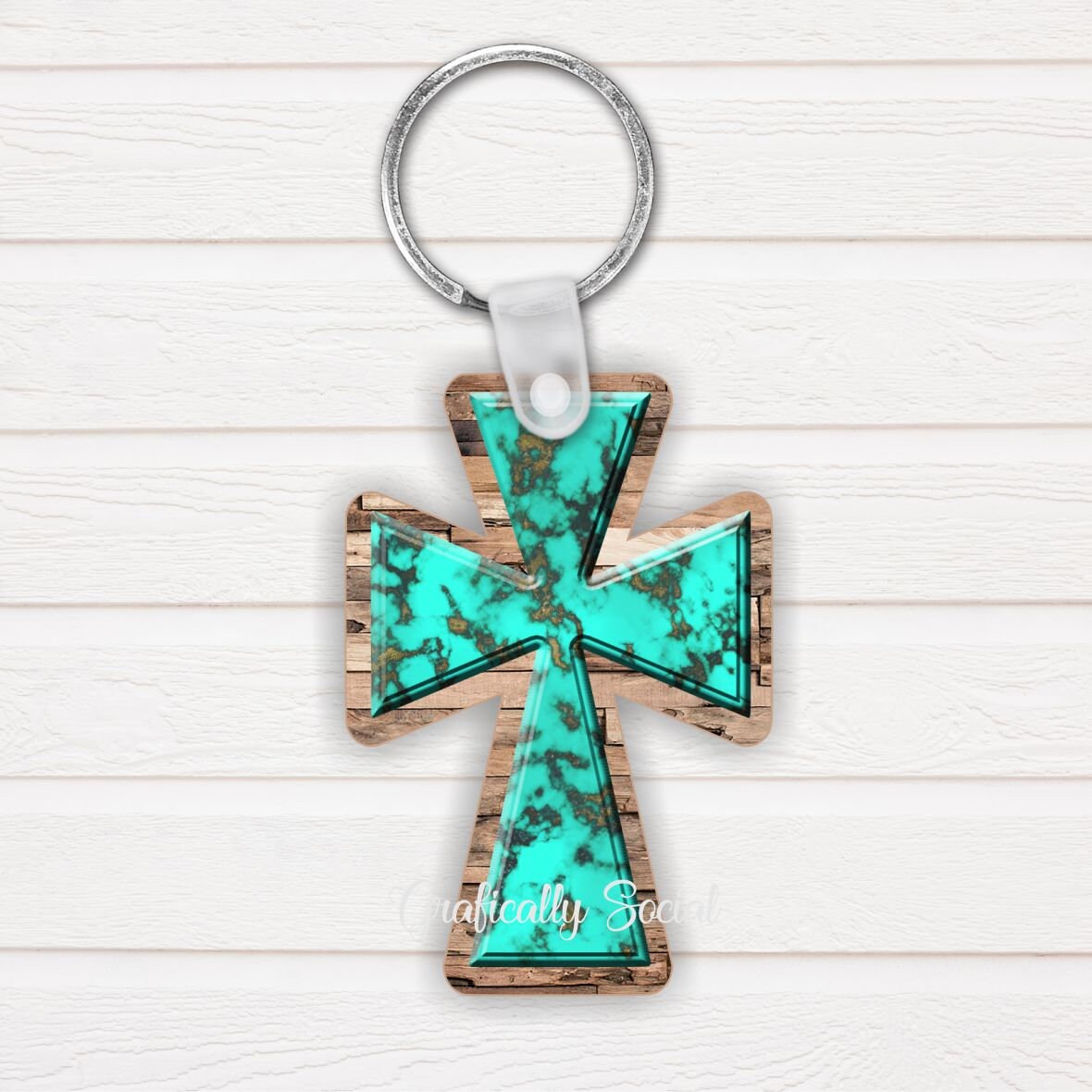 Turquoise and Wood Cross Key Tag Design Custom Design PNG | Etsy