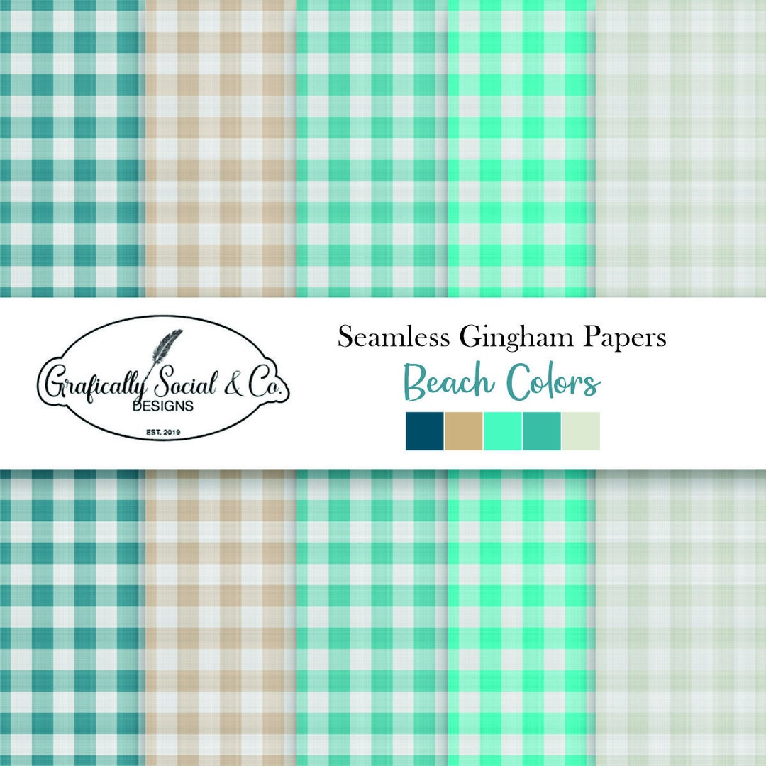 Beach Color Gingham Digital Papers, Printable Backgrounds, Instant ...