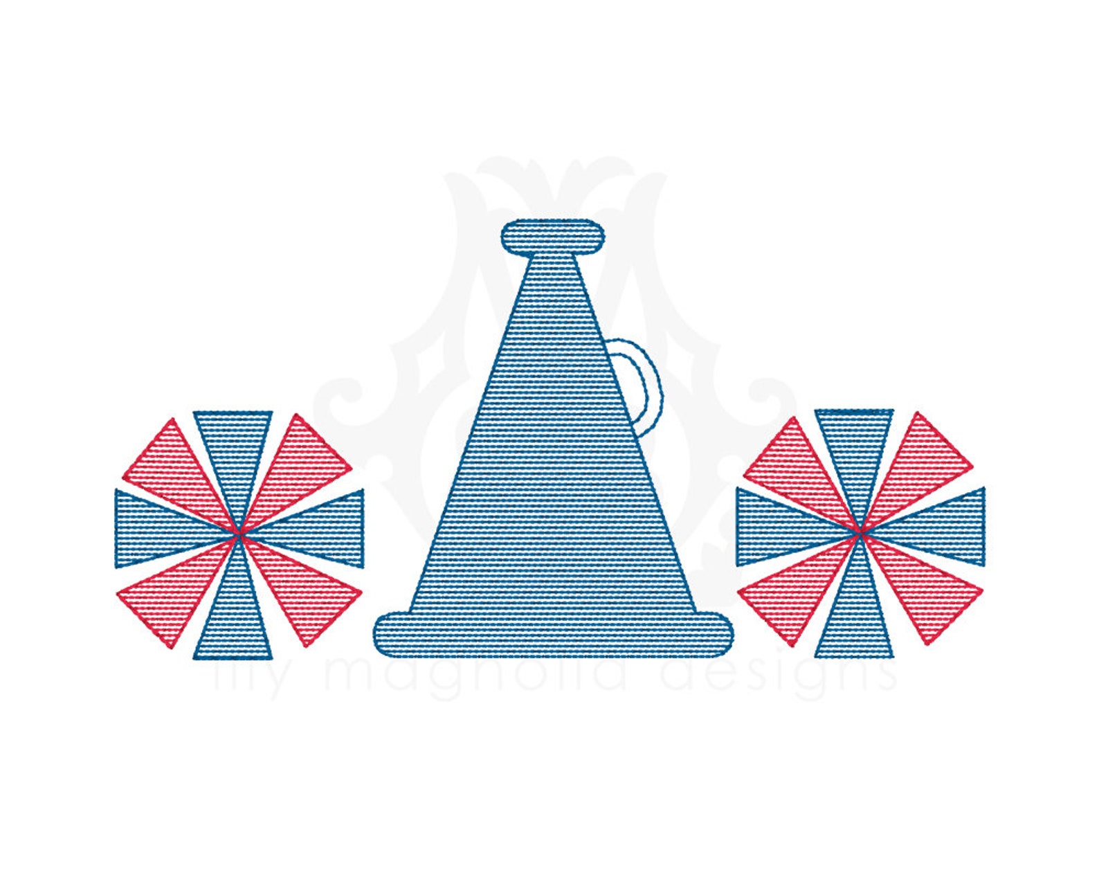 Megaphone Quick Stitch Embroidery Design, Pom Poms Sketch Fill ...