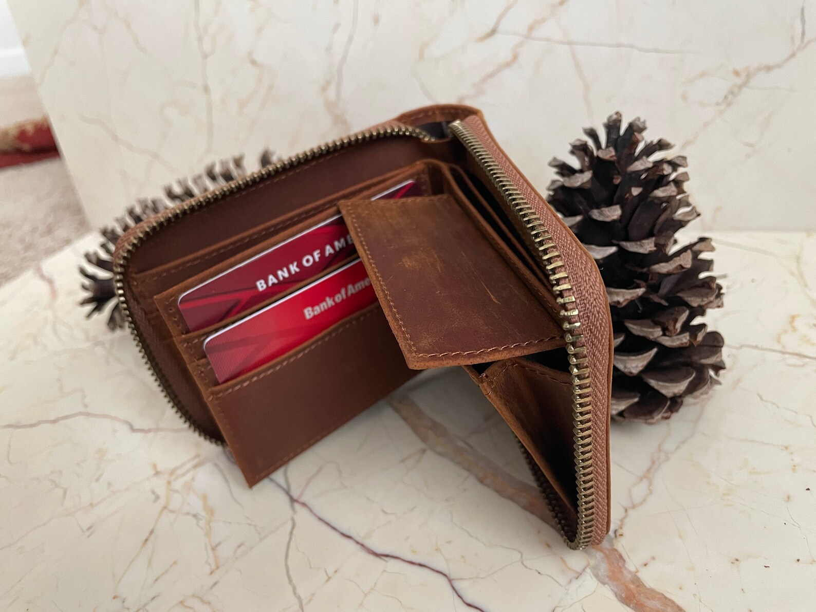 Custom Zipper Leather Wallet Valentines Day Gift Minimalist - Etsy