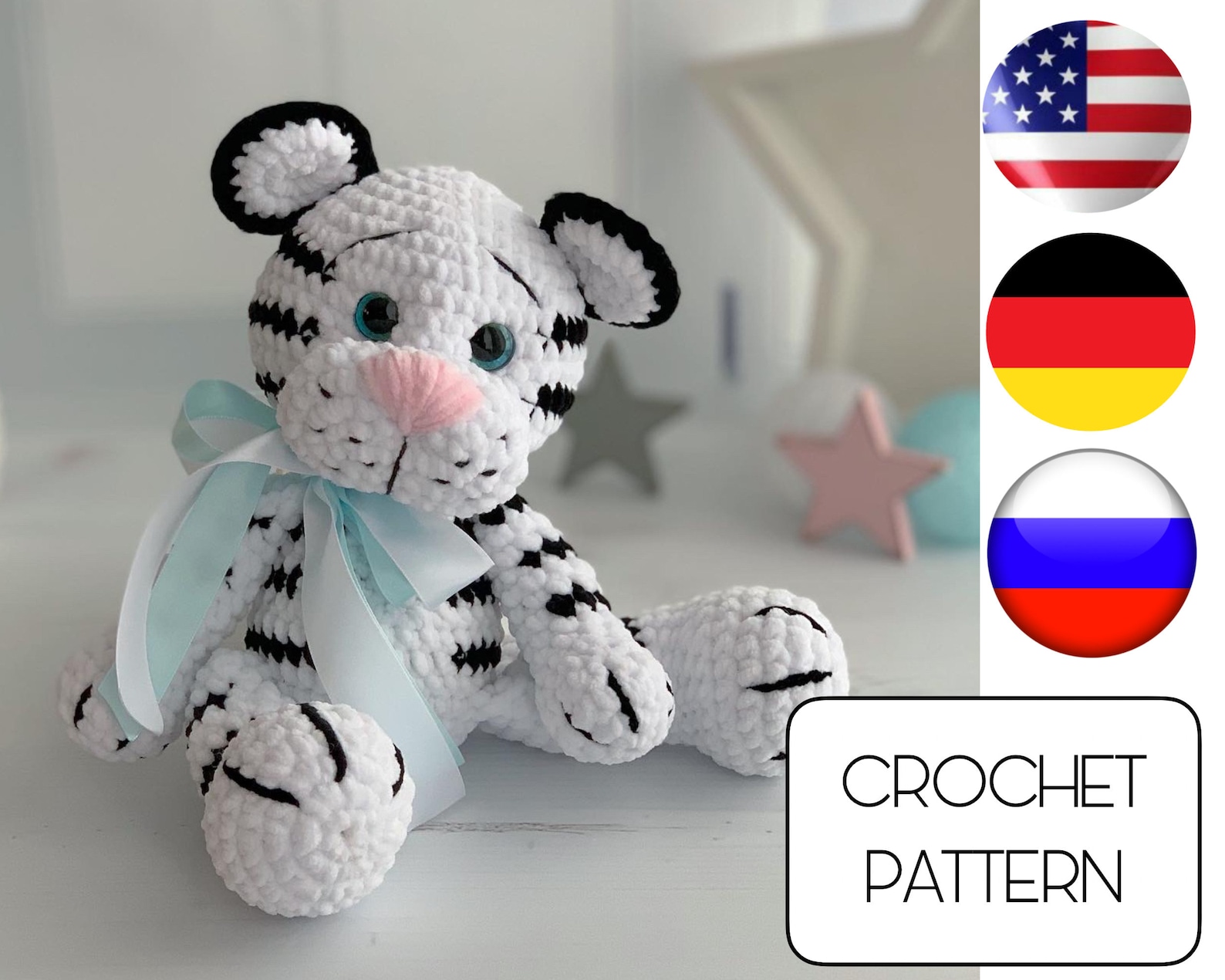 Crochet Tiger Toy Pattern Easy Amigurumi White Tiger PDF | Etsy