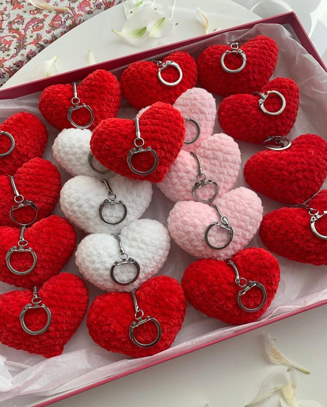 Valentines Day Crochet Heart Keyring, Keychain - Etsy