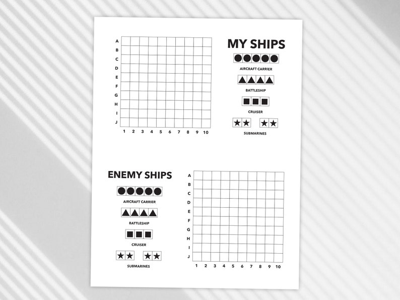 Printable Battleship Game Printable Board Game Board Game - Etsy