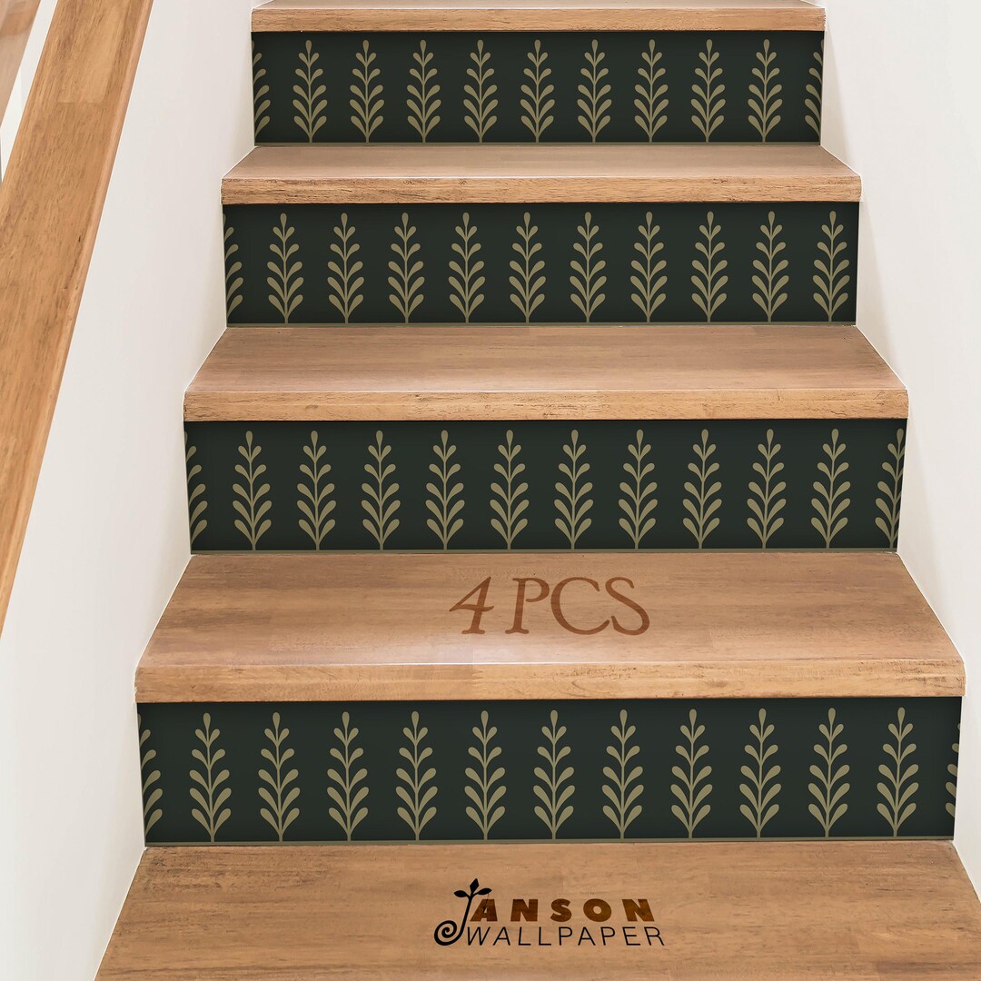 Botanical Peel and Stick Stair Riser Stickers: Leaf Pattern Vinyl Stair ...