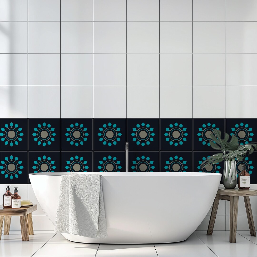 Blue Geometric Tile Decals: Peel and Stick Vinyl Stickers - Etsy