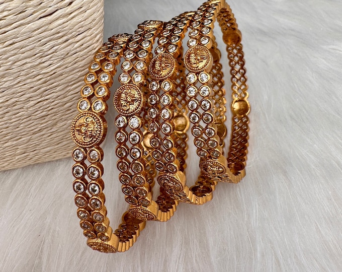 Matte CZ Bangles/indian Bangles/goddess Lakshmi Bangles Temple Jewelry ...