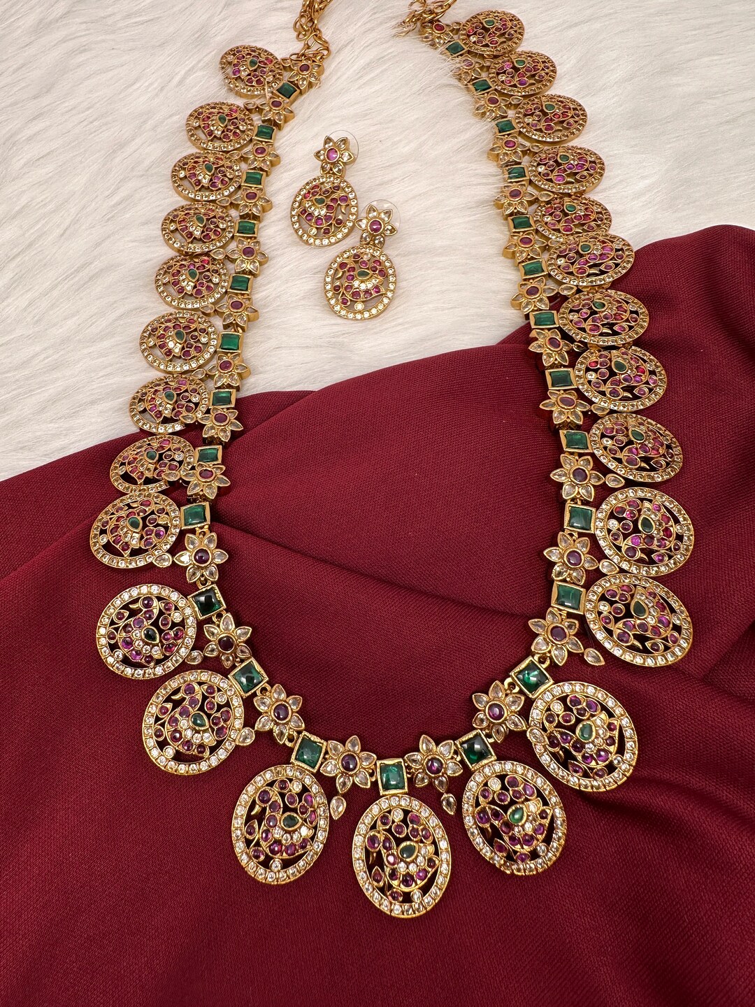 Bottu Mala Long Necklace/indian Traditional Kempu Necklace - Etsy