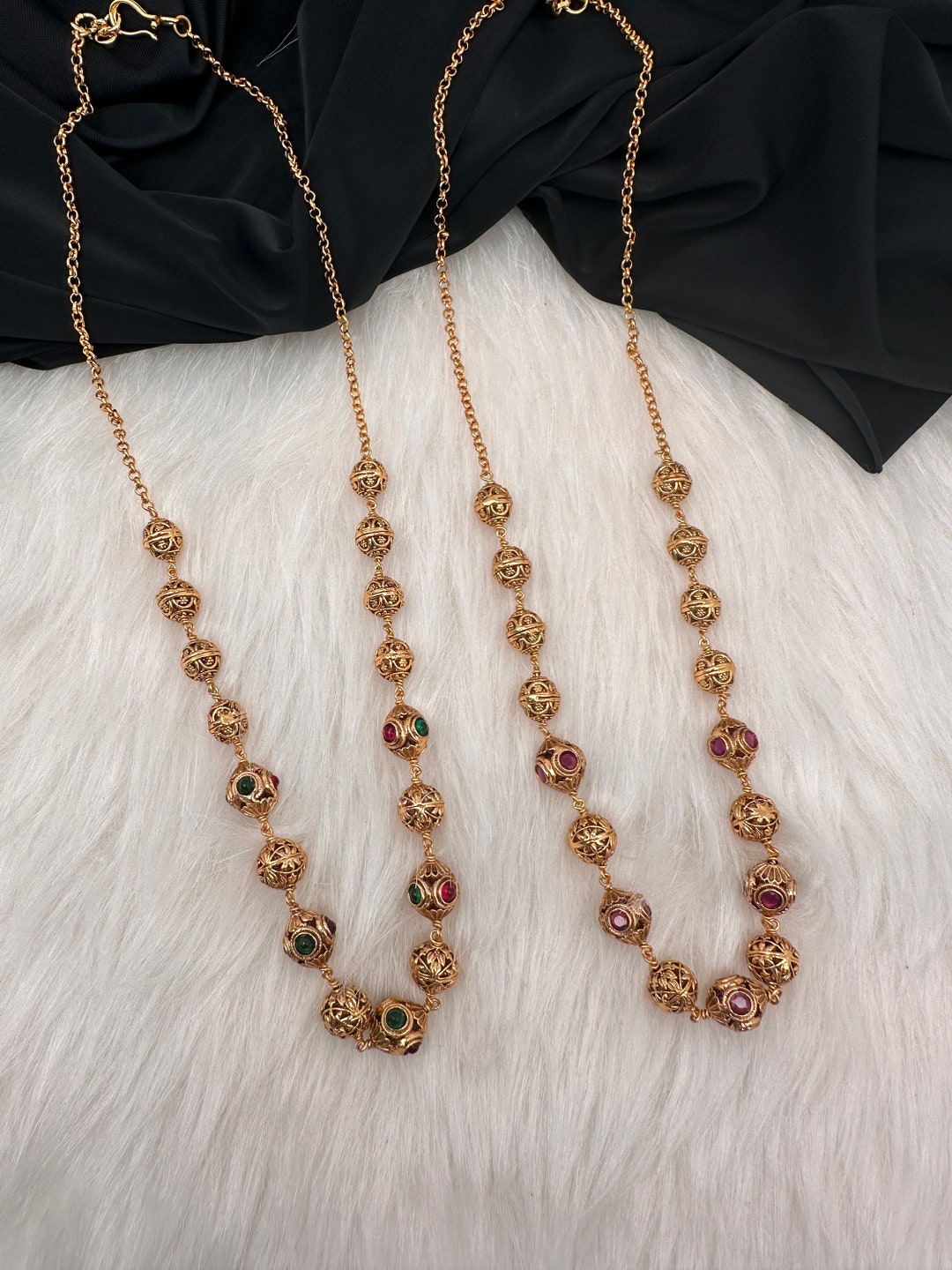 Golden Nakshi Ball Color Beads Mala Necklace /indian Jewelry - Etsy