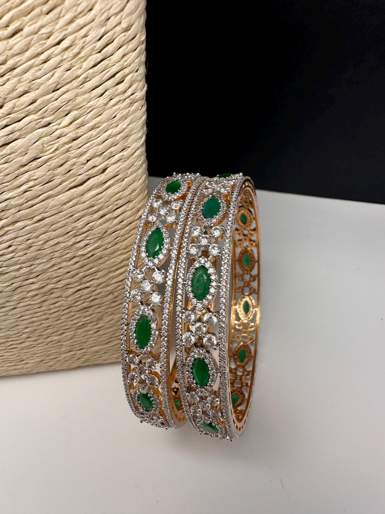 Diamond Emerald Green Bangles ,CZ Indian Bangles, Pakistani Jewelry ...