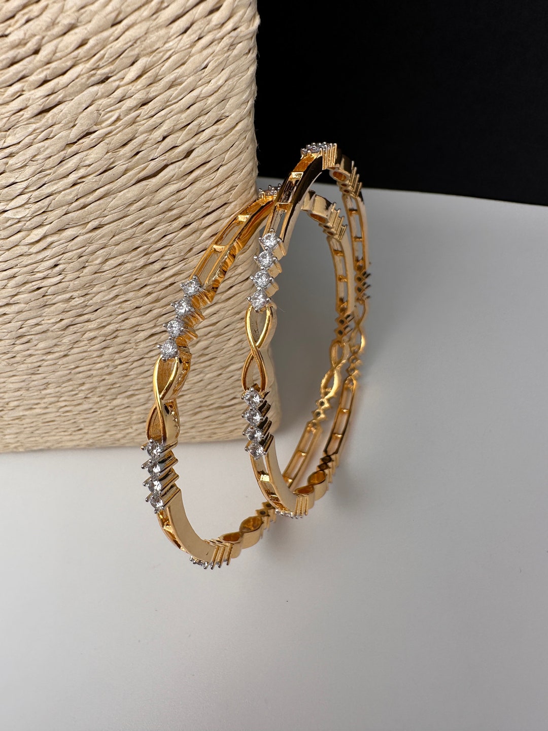 American Diamond Gold Bangles ,indian Bangles, Pakistani Jewelry, CZ ...