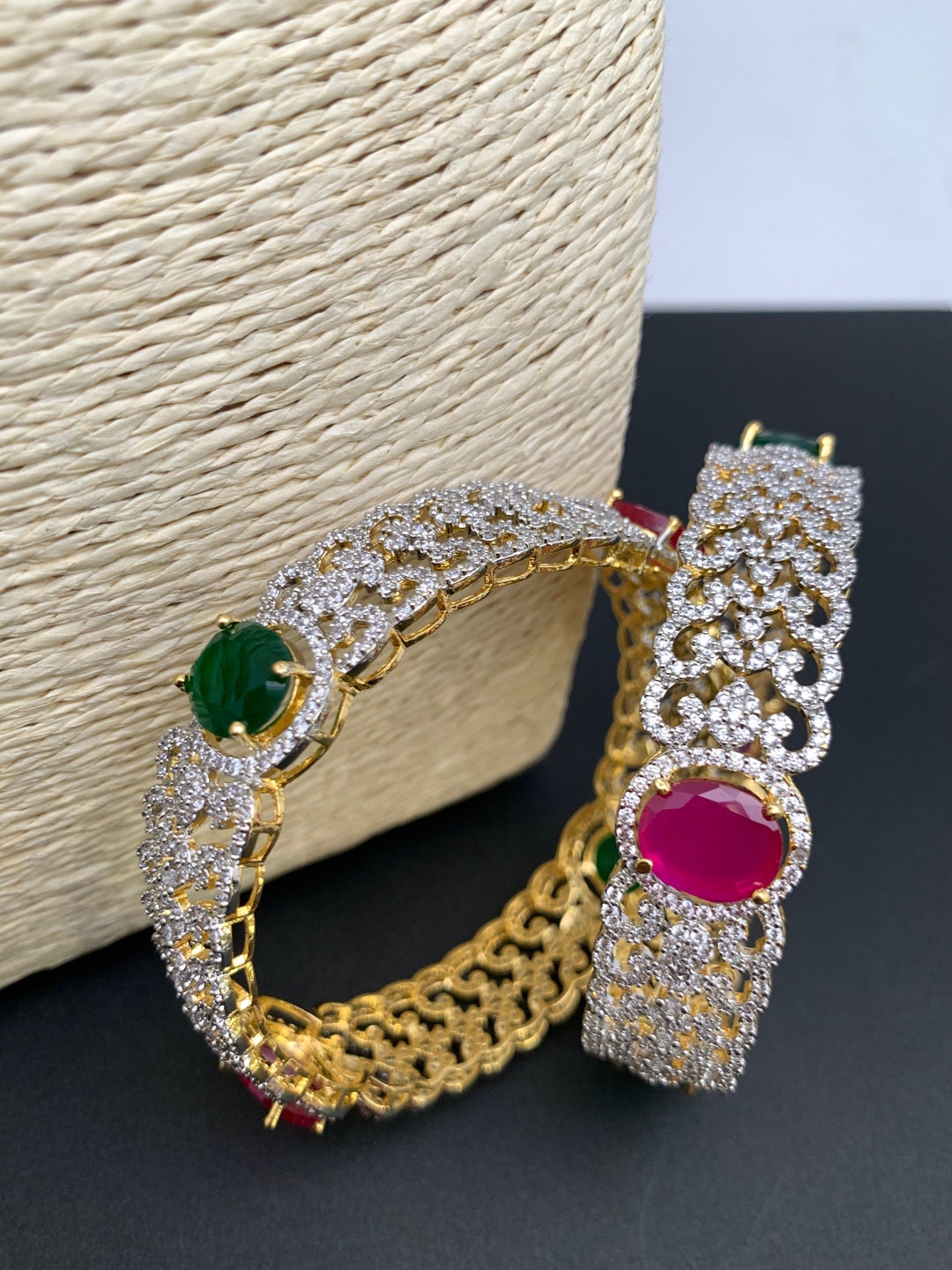 American Diamond Ruby Emerald Bangles ,indian Bangles, Pakistani ...