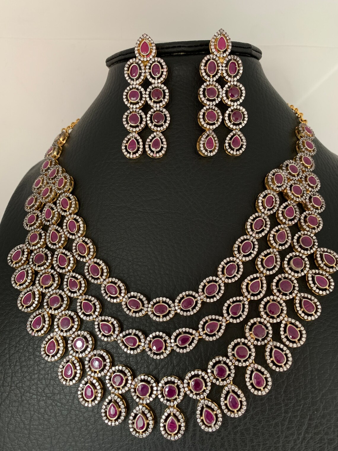 Ruby Red Stone Triple Layer Necklace, Indian Pakistani Jewelry - Etsy