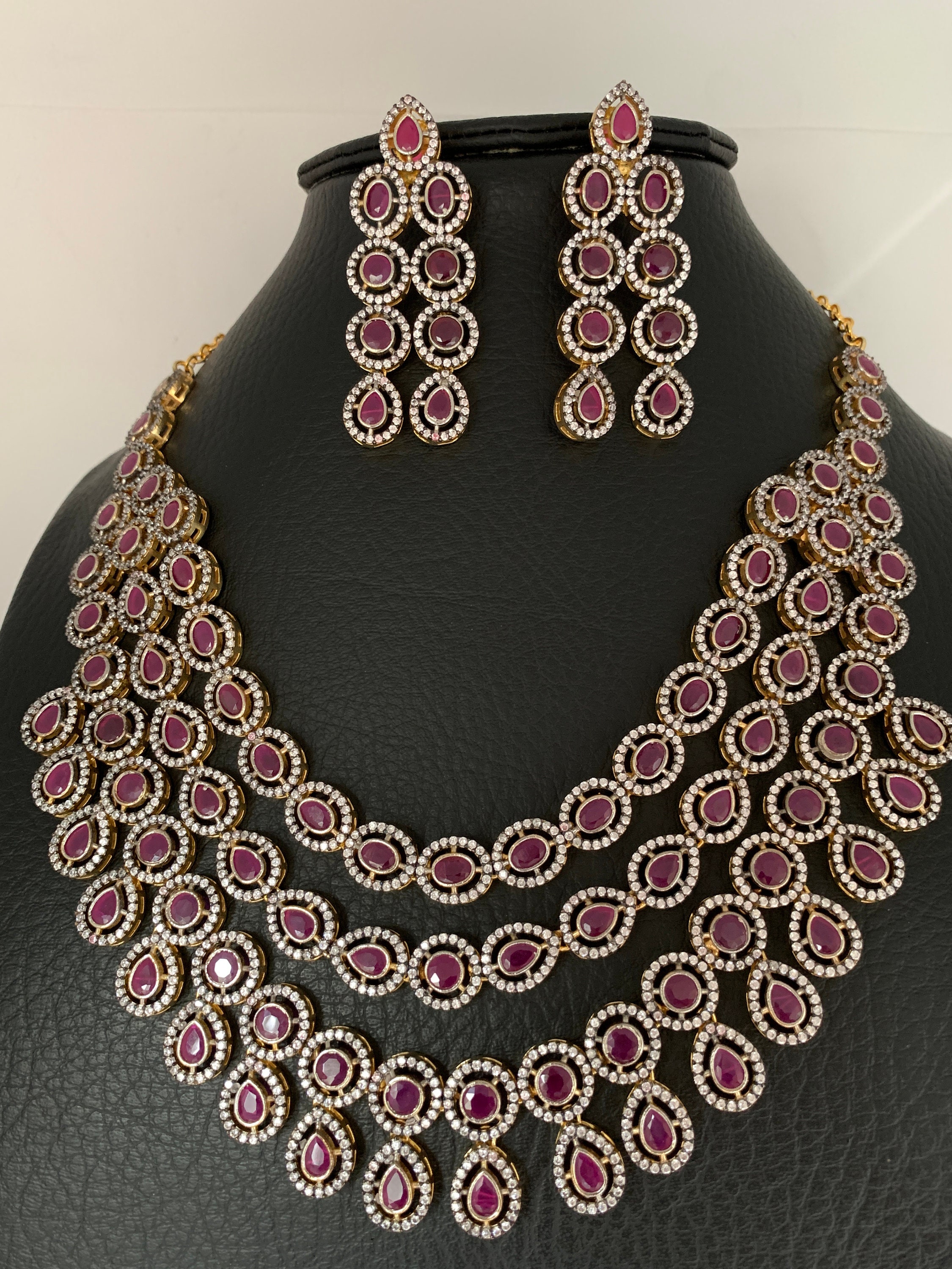 Ruby Red Stone Triple Layer Necklace, Indian Pakistani Jewelry - Etsy