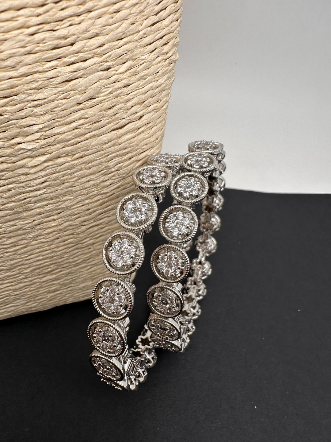 CZ Silver Bangles, Indian Bracelets (pair) - Etsy