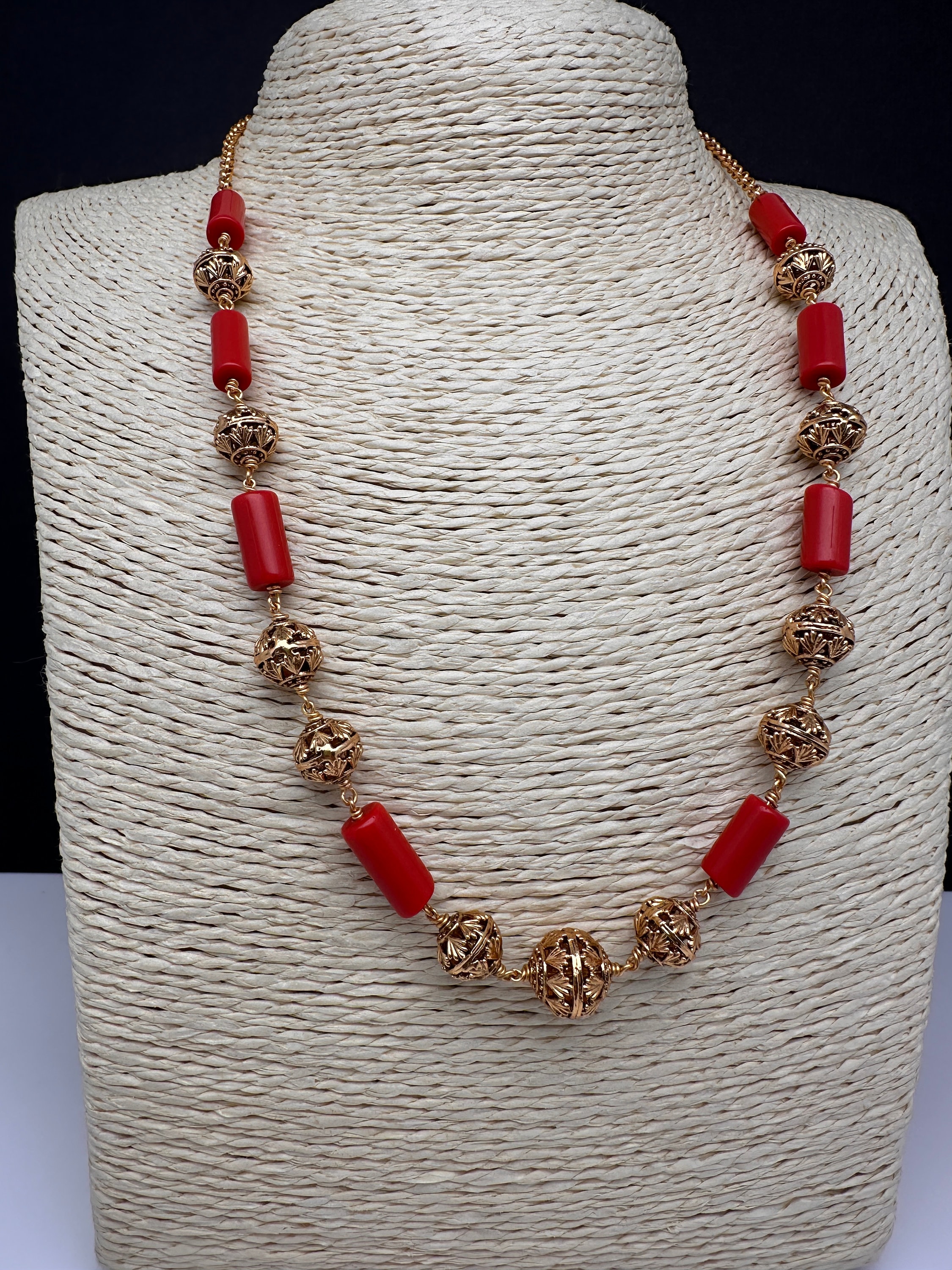 Coral Golden Nakshi Ball Mala Necklace /indian Jewelry - Etsy