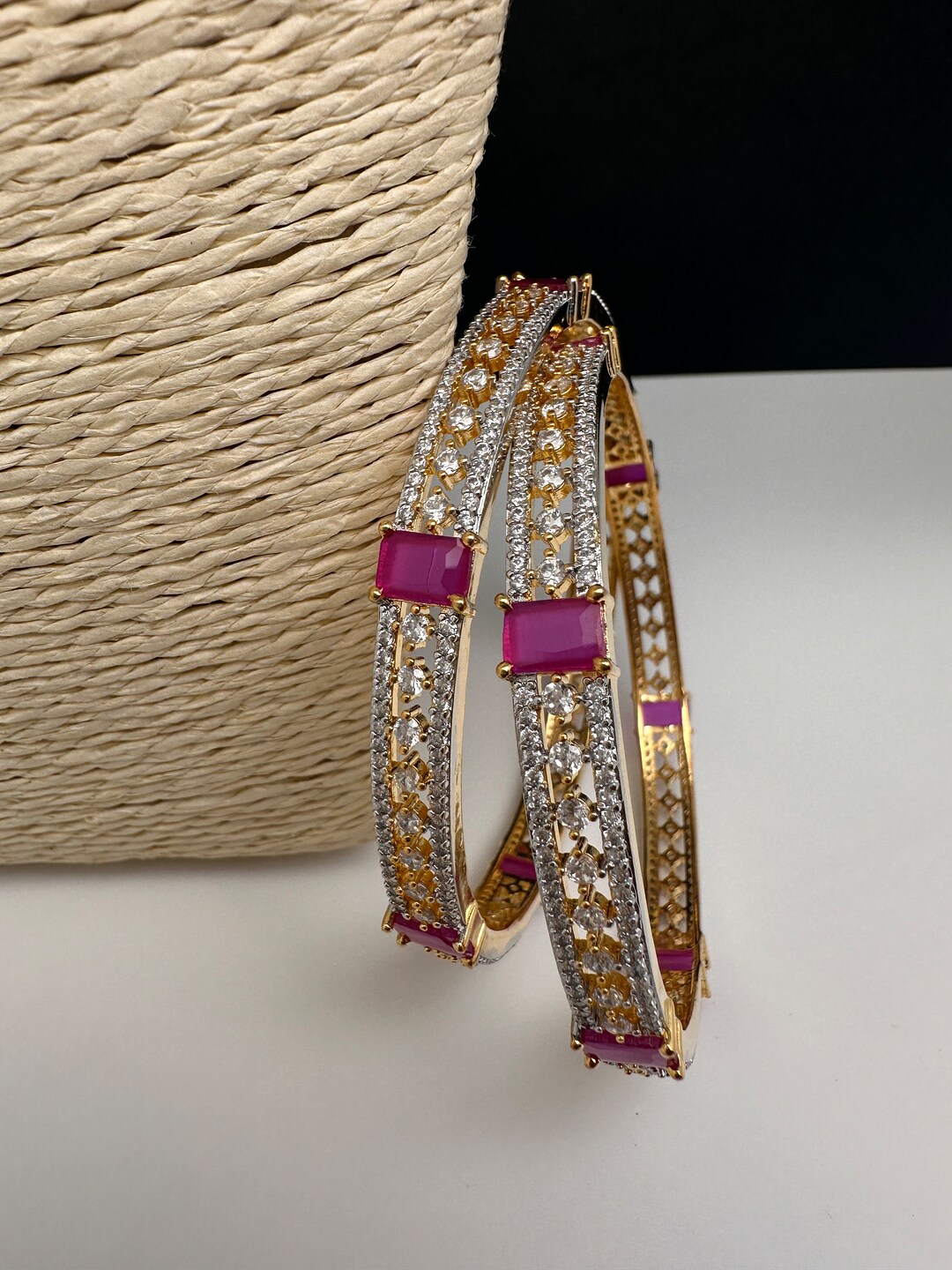 American Diamond Ruby Bangles ,CZ Indian Bangles, Pakistani Jewelry ...