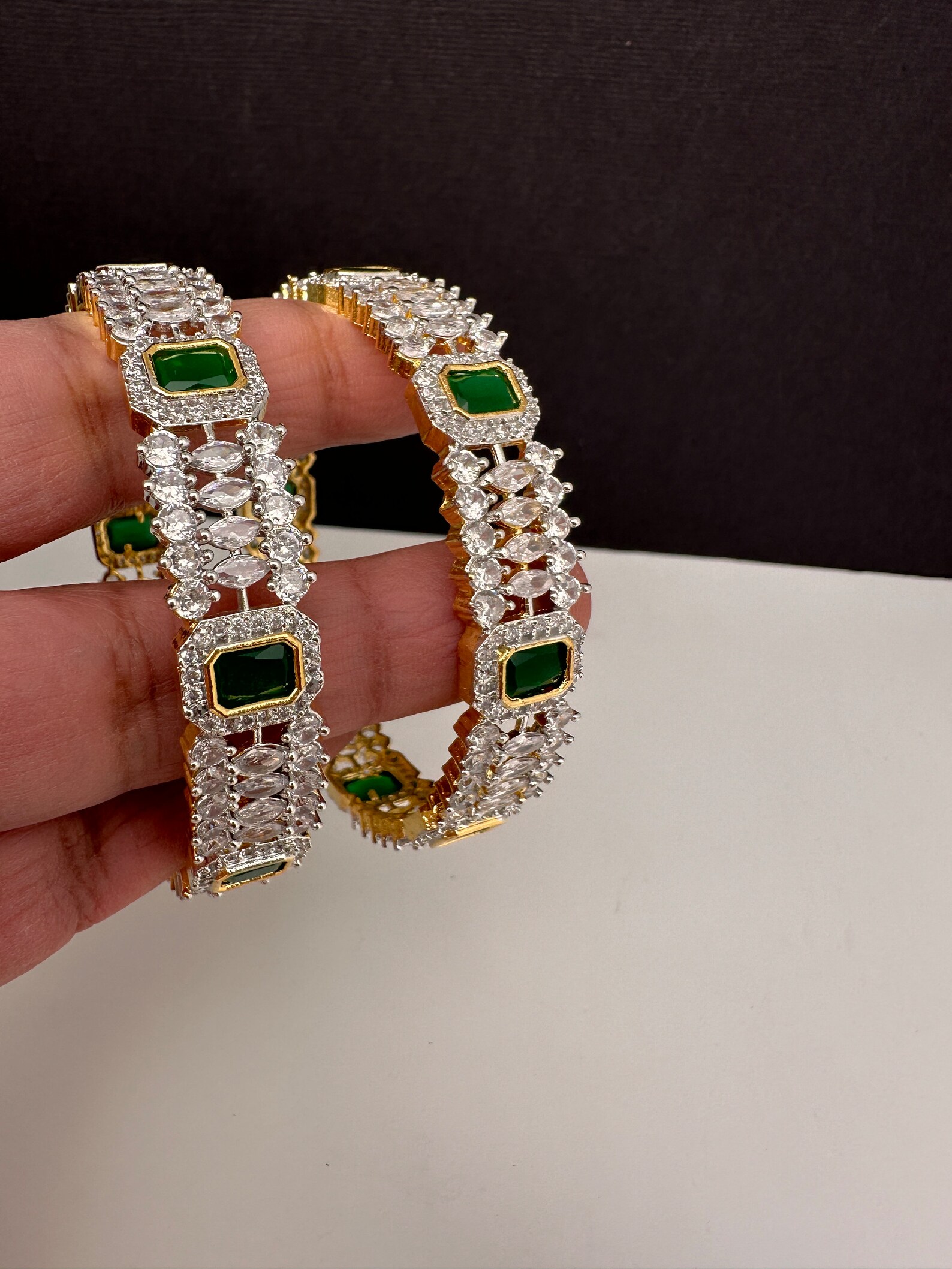 Diamond Emerald Green Bangles ,CZ Indian Bangles, Pakistani Jewelry ...