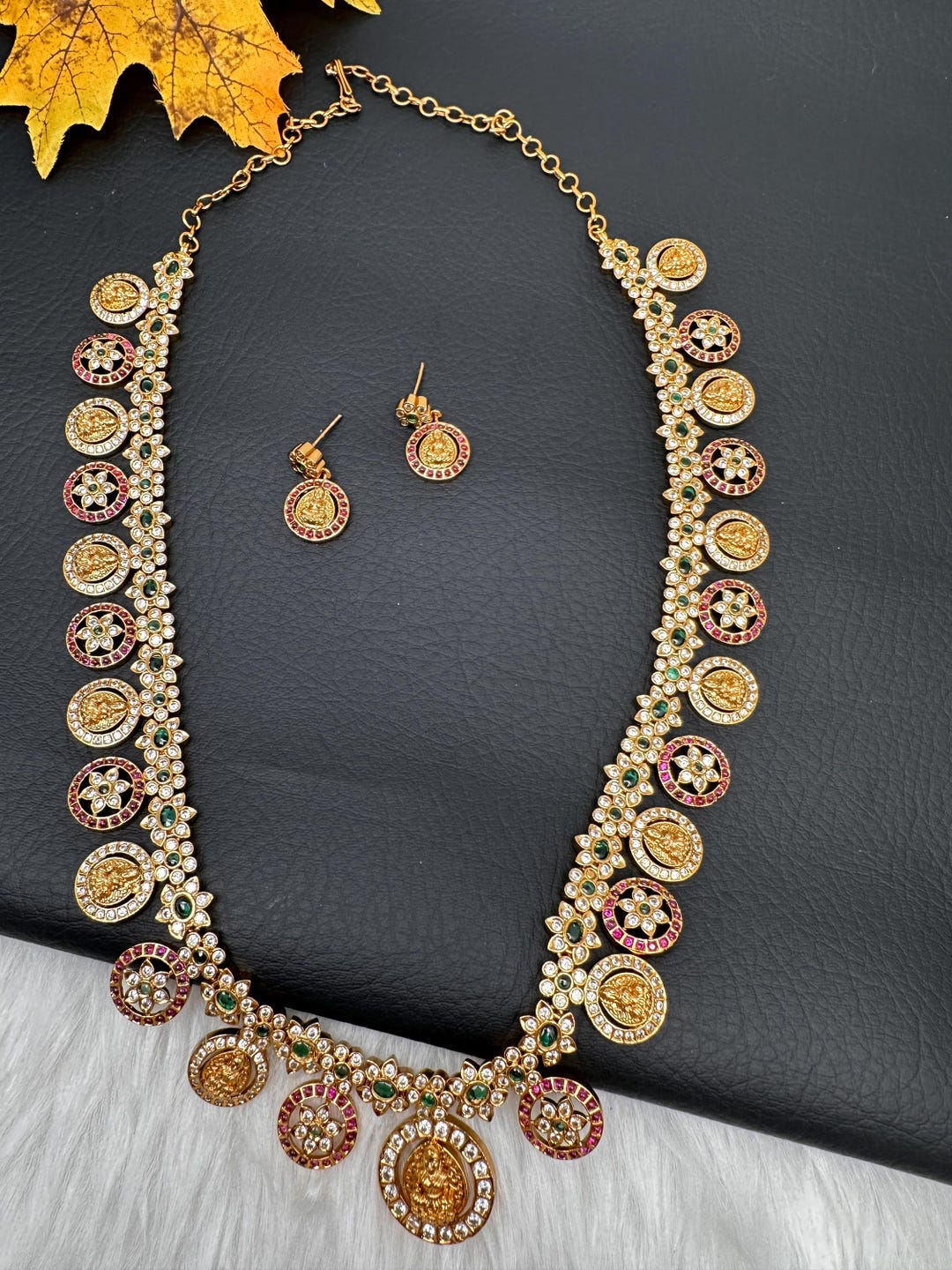 Goddess Lakshmi Bottu Mala Long Necklace/temple Jewelry Indian ...