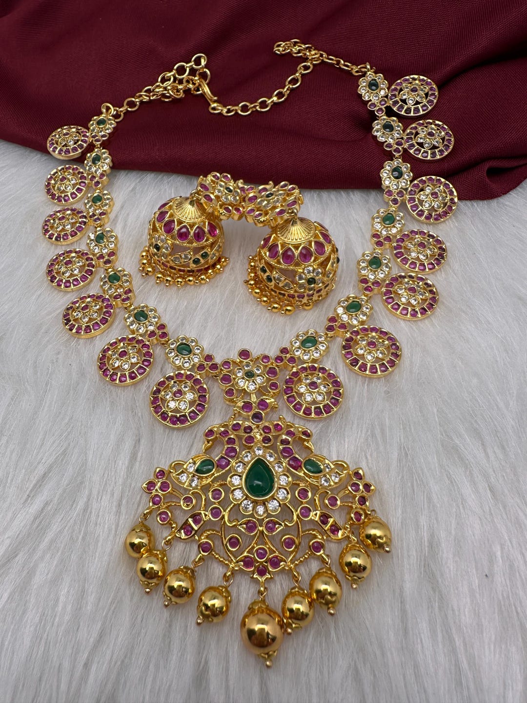 Bottu Multi Color Stone Short Gold Necklace/ Indian Jewelry Jhumka - Etsy