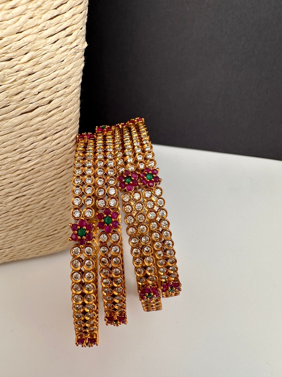 Matte Multi Stone Set of 4 Bangles Bracelets Indian Jewelry Pakistani ...