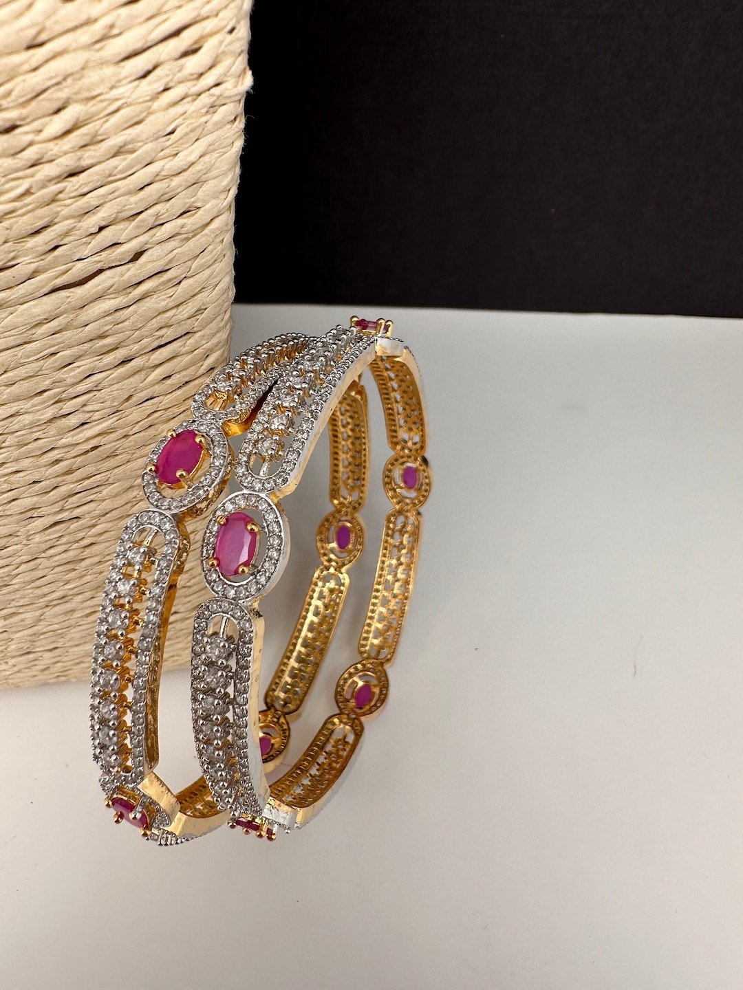 Diamond Ruby Bangles ,CZ Indian Bangles, Pakistani Jewelry, Bracelets ...