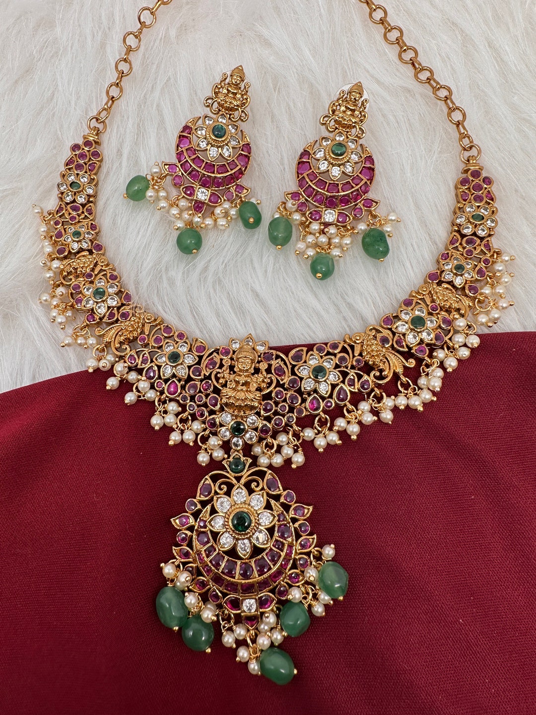 Kemp Guttapusallu Necklace/ Indian Jewelry/ Red Kemp Temple Jewelry - Etsy