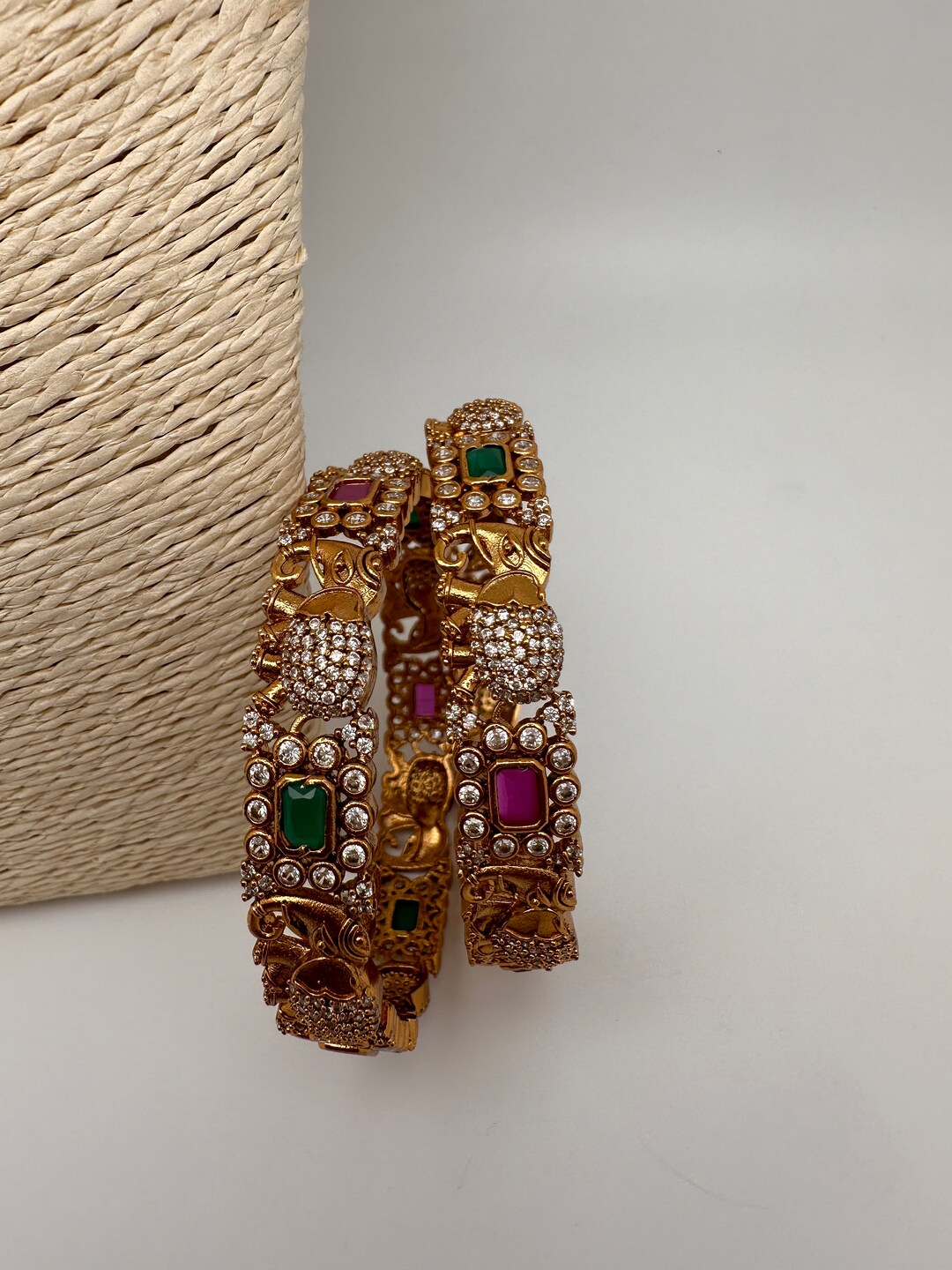 Matte CZ Bangles/indian Bangles/elephant Pattern Bangles/ Bracelets - Etsy
