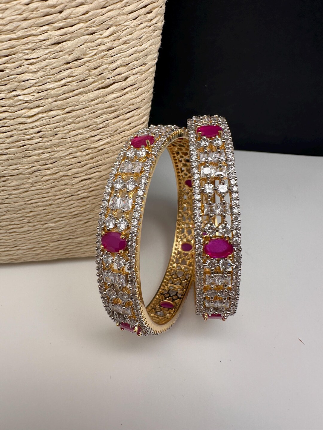 Diamond Ruby Bangles ,CZ Indian Bangles, Pakistani Jewelry, Bracelets ...